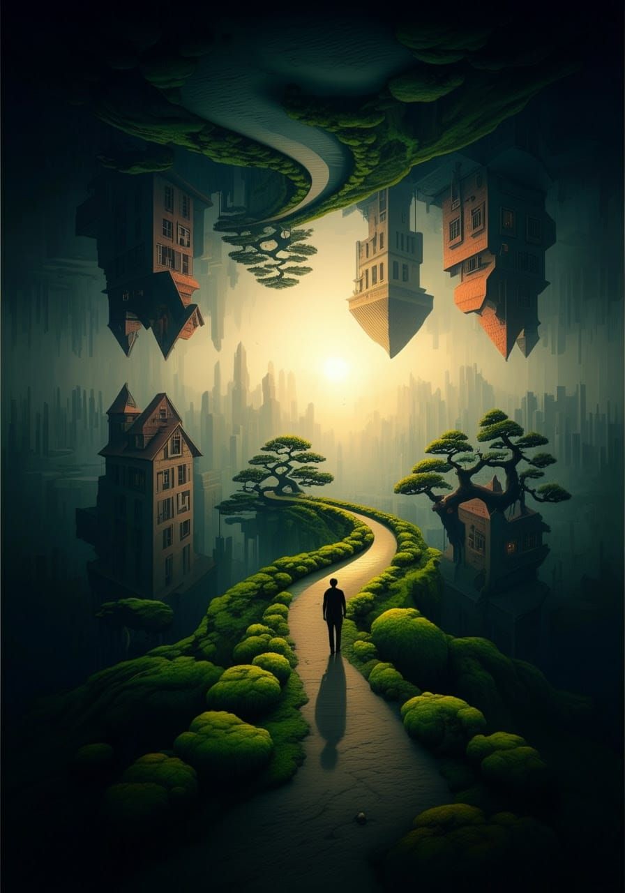 Inverted Reverence - Ethereal Figure in Glassy Surrealism