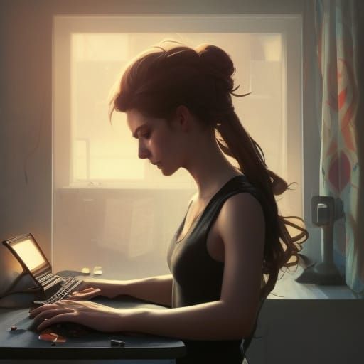 A gamer girl playing her computer - AI Generated Artwork - NightCafe ...