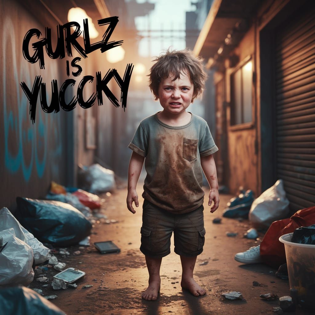 Disgusted scruffy grubby young boy, looking like he is about to vomit ...