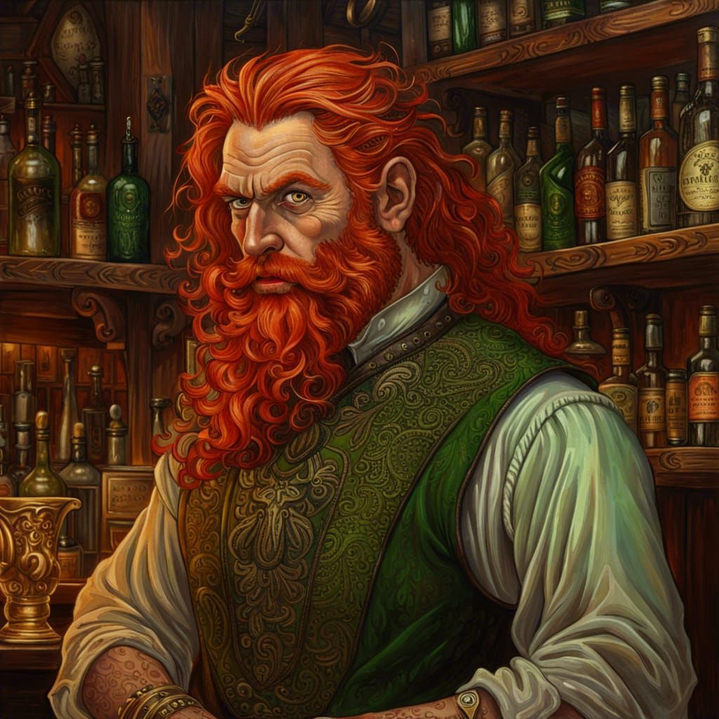 Barkeeper, male - Ornate Portrait of a Fantasy Tavern Barkee...