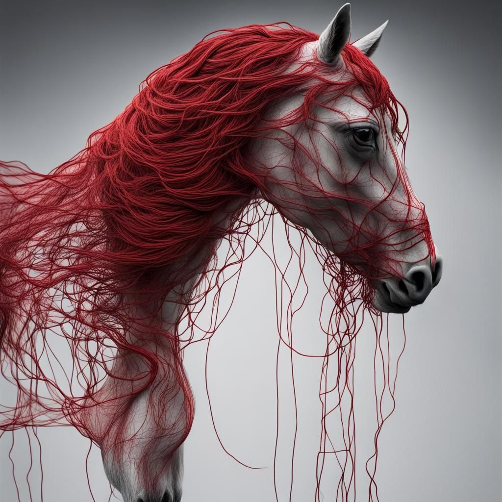 portrait of tangled horse with long red mane surrealist style - AI ...