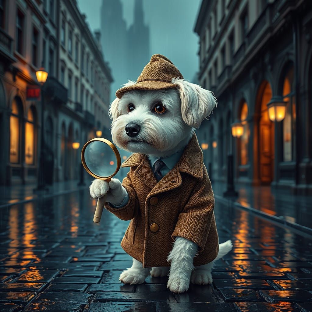 Mr. Detective - Whimsical Detective Dog in Gothic Revival S...