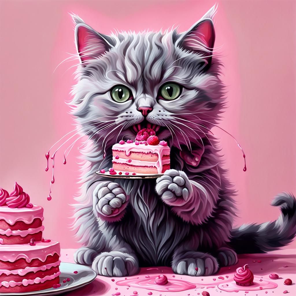 Cat having TOO much Cake - AI Generated Artwork - NightCafe Creator