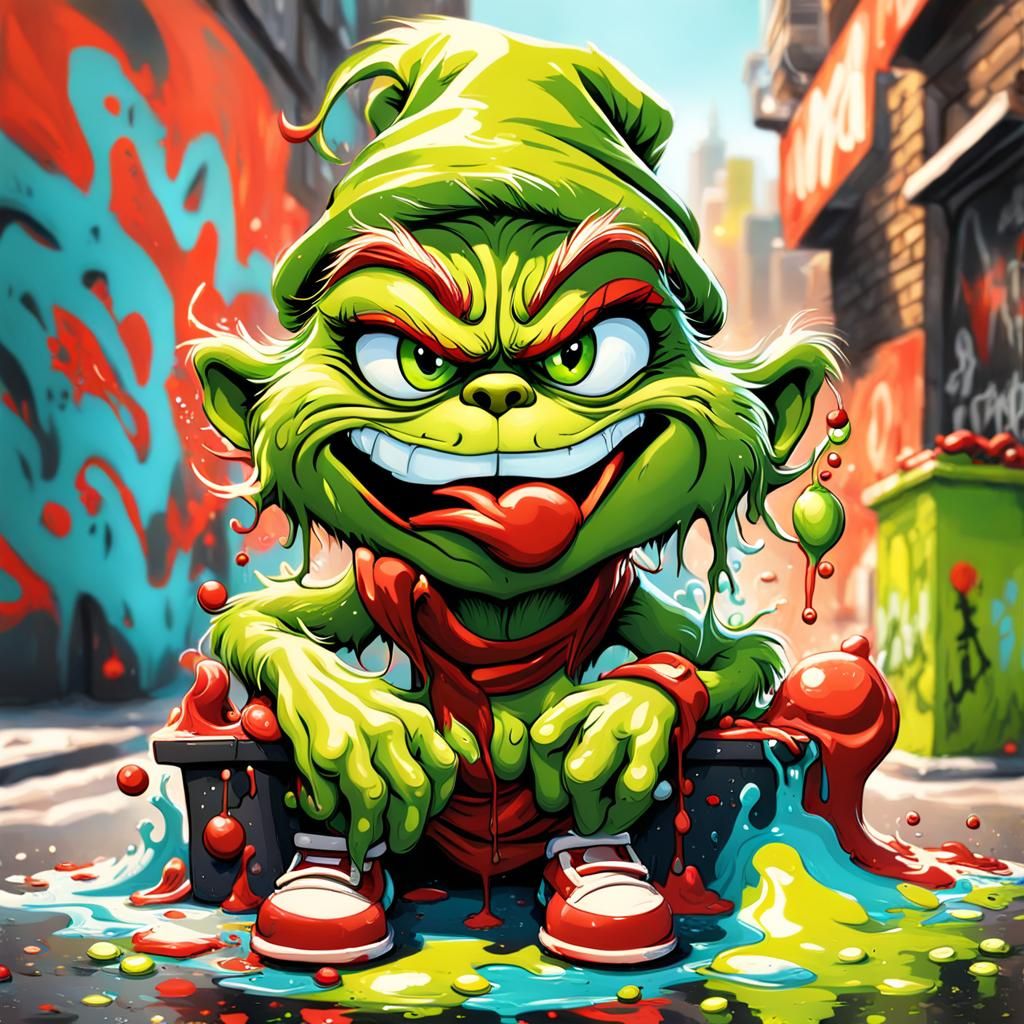 Baby chrismas grinch cartoon graffiti art, splash art, street art ...