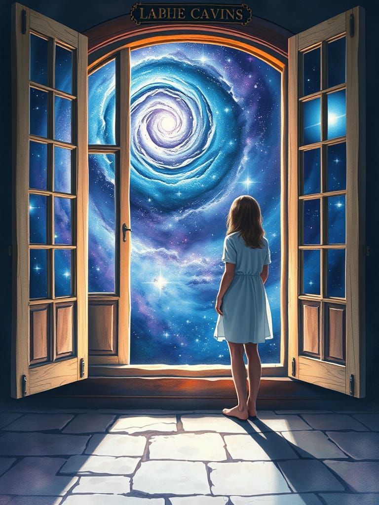Cosmic Dreamscape at a Rustic Window - AI Art