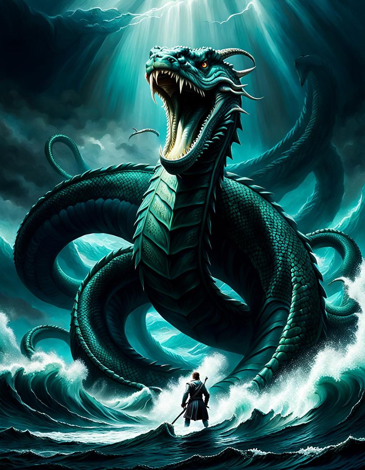 Thor Confronts Jörmungandr - AI Generated Artwork - NightCafe Creator
