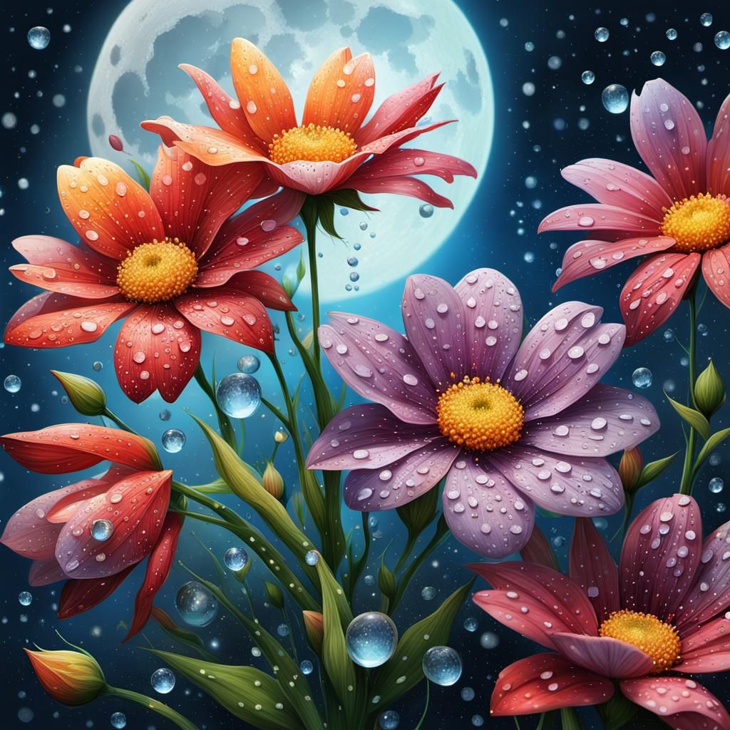 Flowers and moon - AI Generated Artwork - NightCafe Creator