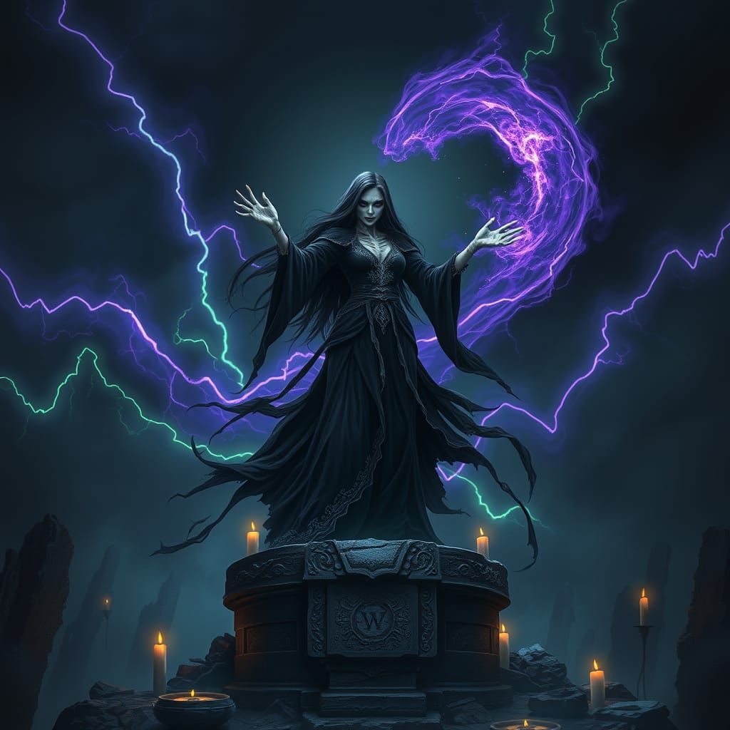 Dark Fantasy Mage Unleashes Evil Spell in Haunting... - AI Art