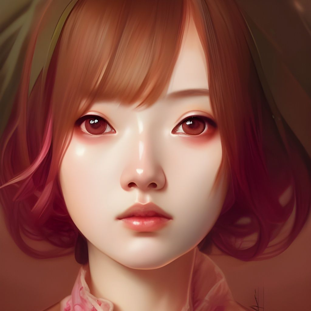 Japanese Girl Strawberry On Head Brown Hair Big Eyes Cute Pink