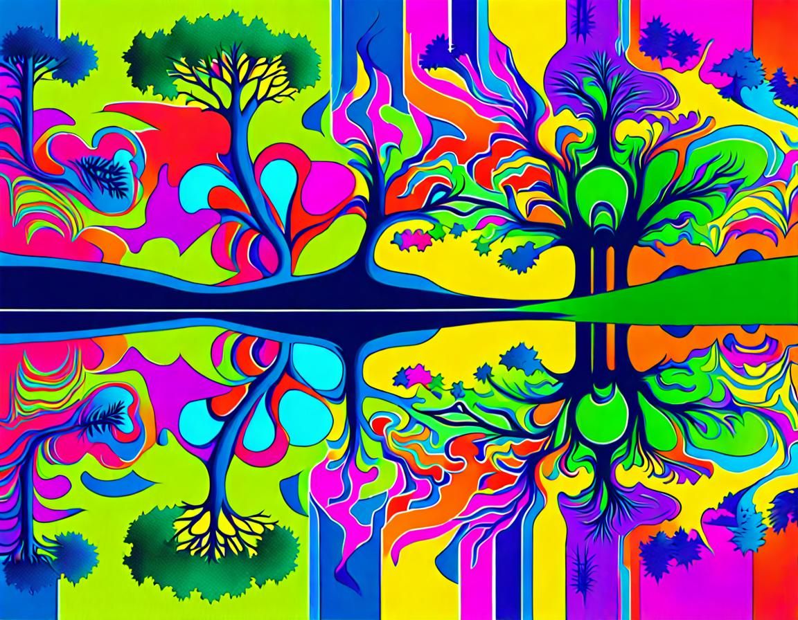 upside down, horizontally mirrored tree landscape trees Pop art ...