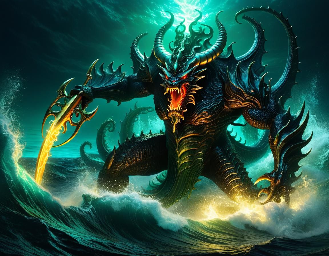 Sea Demon Battle - AI Generated Artwork - NightCafe Creator