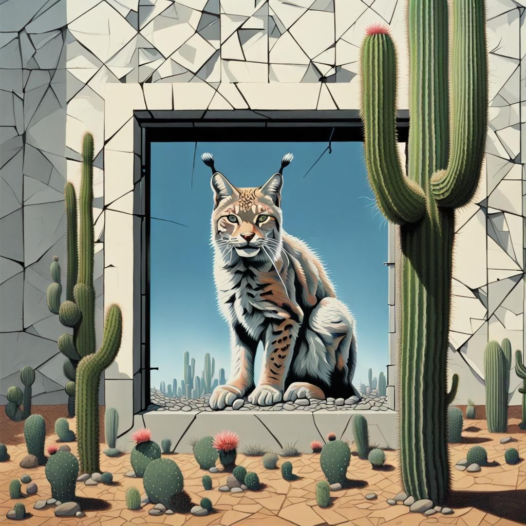 Lynx in a Futuristic, Shattered Neural Network Lan... - AI Art