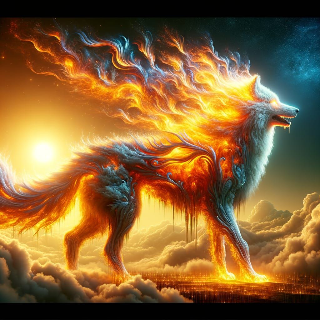 Sun Wolf - Epic Surrealist Sun Wolf Radiates Brilliance in D...