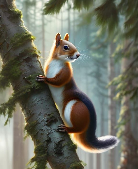 Squirrel on a branch - AI Generated Artwork - NightCafe Creator