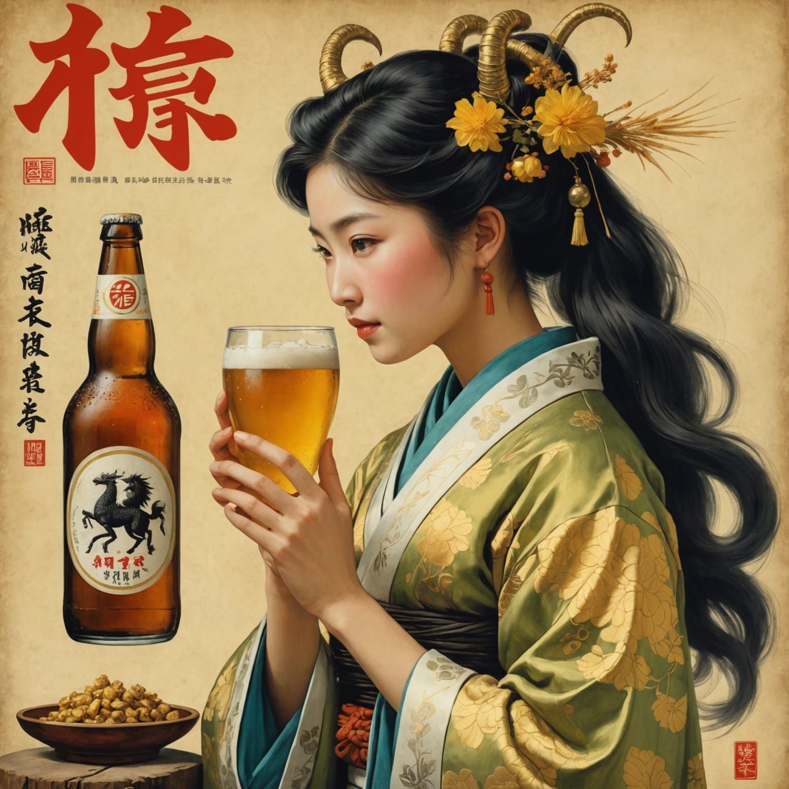 Vintage Japanese Kirin Beer Advertising poster 5 - AI Generated Artwork - NightCafe Creator