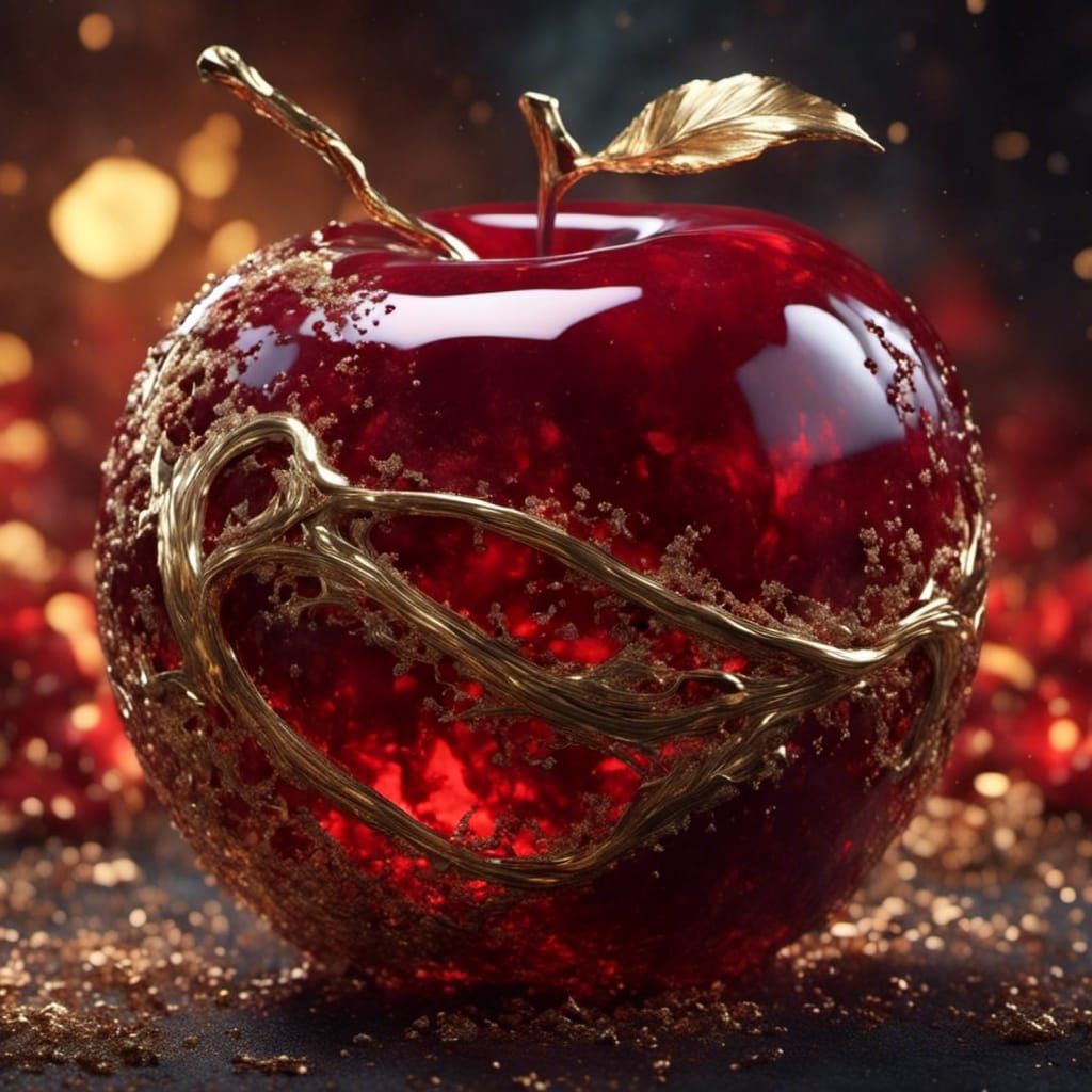 A ruby red apple intertwined with gold, the poisoned apple from snow ...
