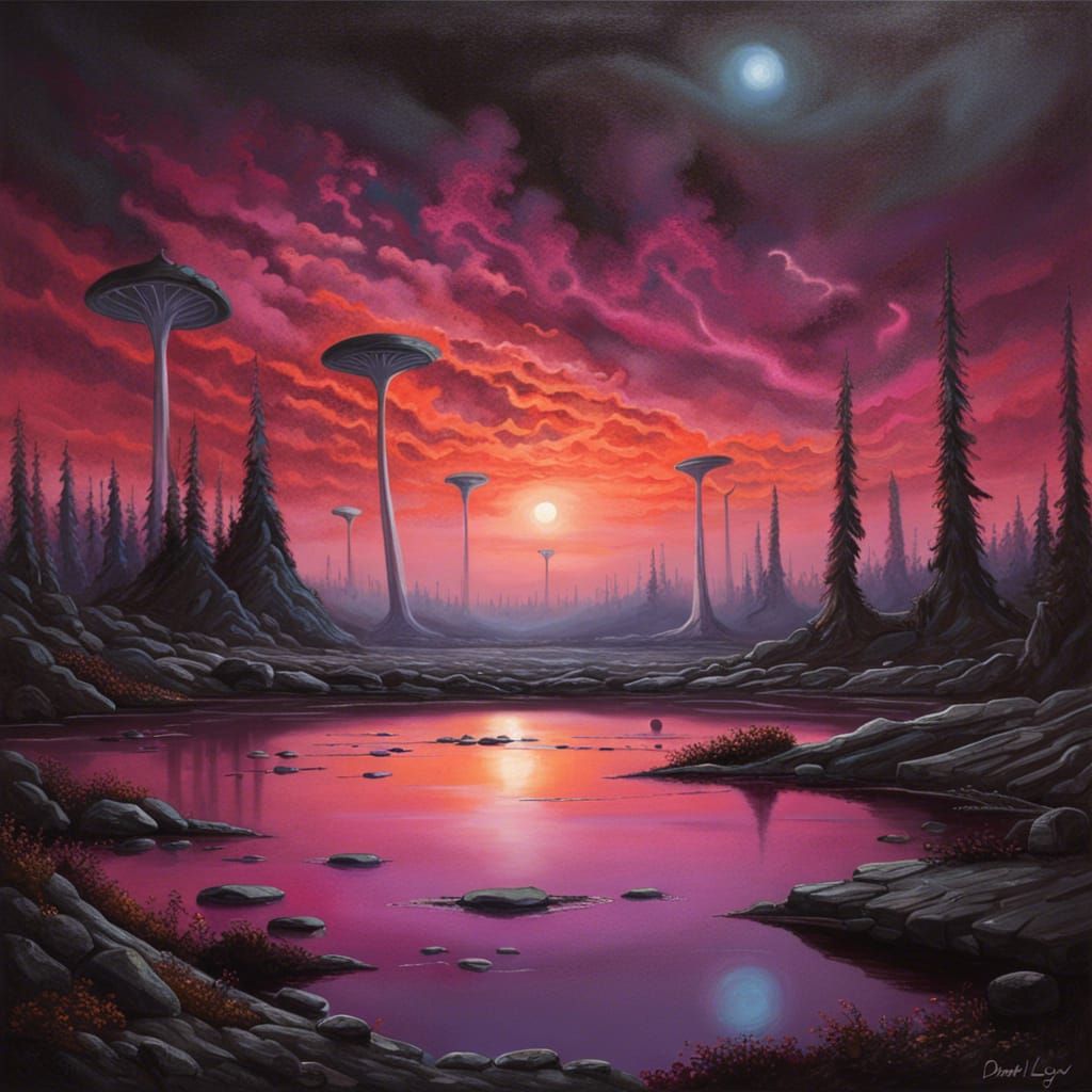 Alien planet, oil painting by Daniel Lloyd Berry - AI Generated Artwork ...