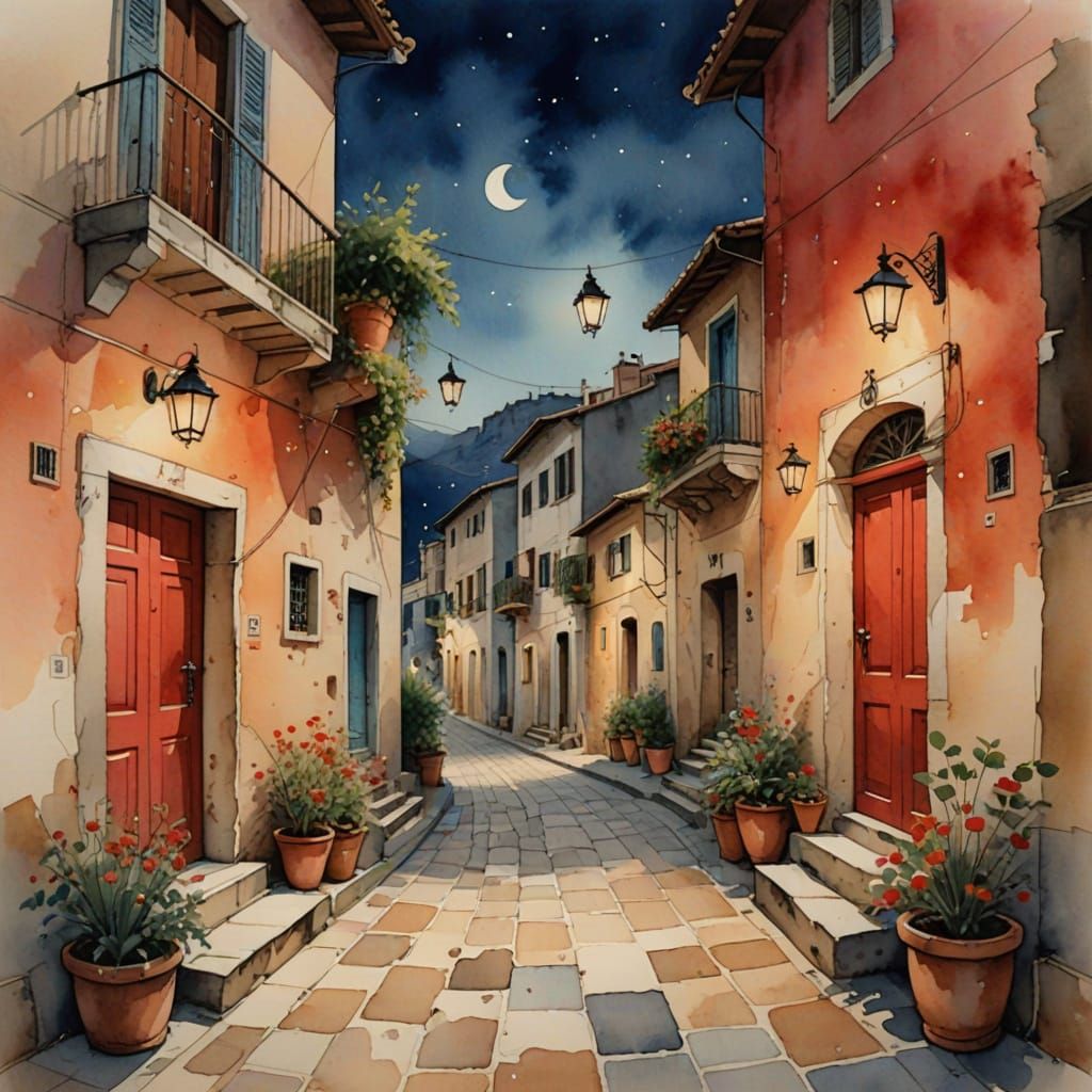 red and beige village at night - red and beige village at ni...