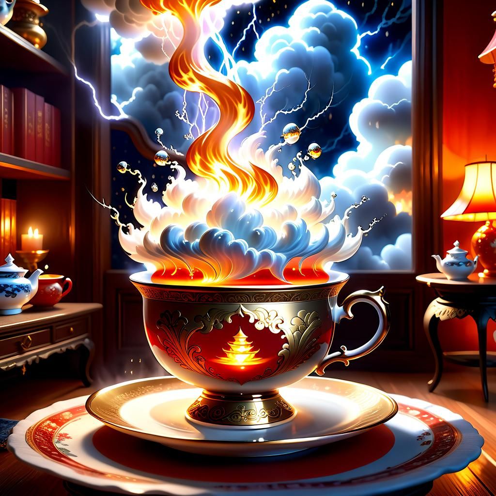 Explosion of Fire and Thunderstorm in a Teacup - AI Generated Artwork ...