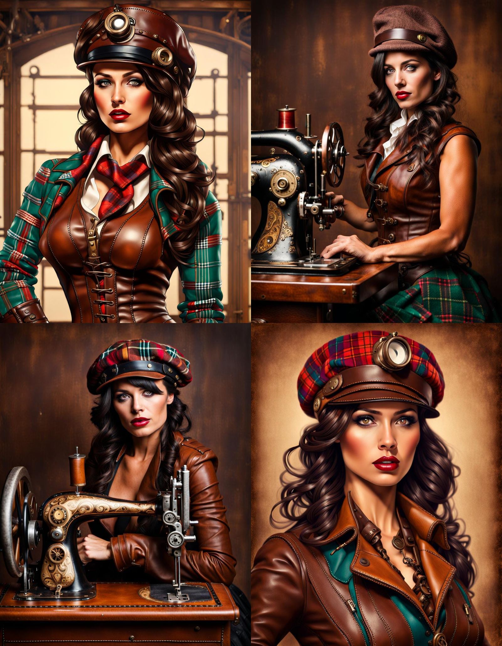 Steampunk leather 30-year-old Italian tanned gorgeous brunette woman ...