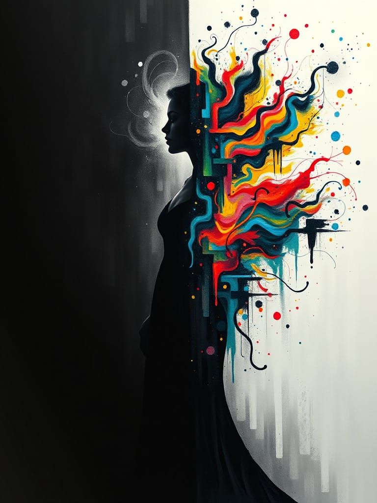 In a realm where shadows dance with light, the artwork unfolds—an ...