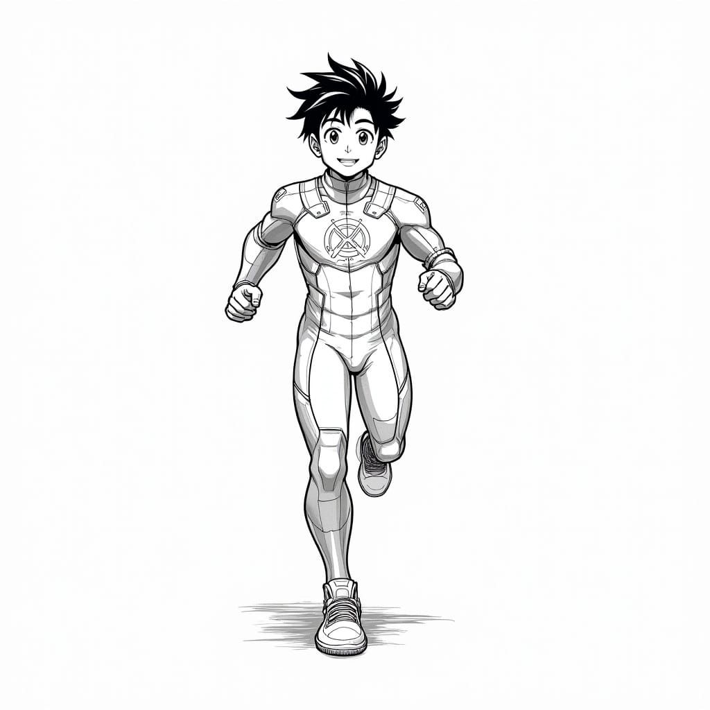 Dynamic Anime-Style Line Drawing of Kinetic Kid - AI Art