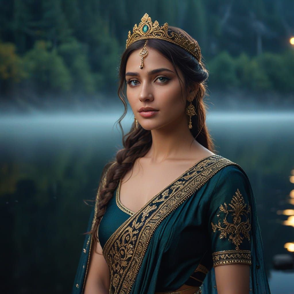 The Lady of the Lake - Indian Aphrodite in Golden Saree by M...