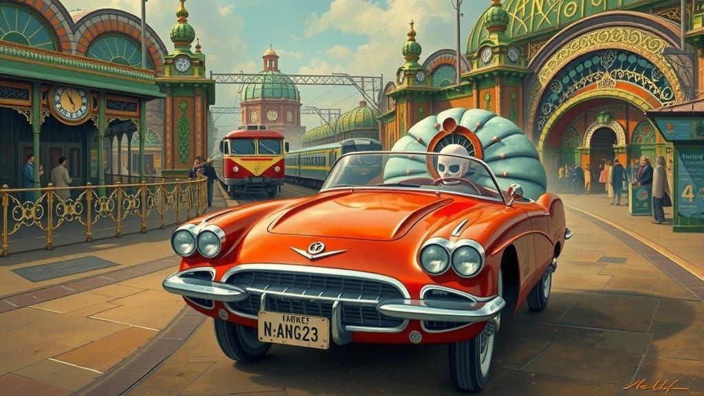 Enchanted Iron Conch Train Station in Art Nouveau ... - AI Art