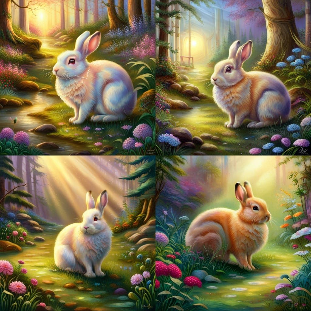 A cute boho colorful rabbit in the grass ethereal fantasy hyperdetailed ...