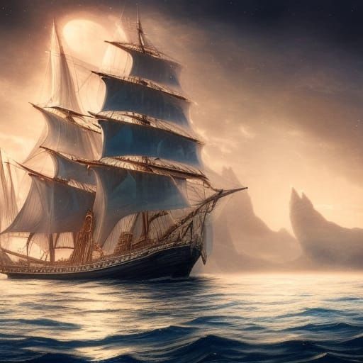 beautiful sailing ship, majestic, xix century, on see, incredible ...