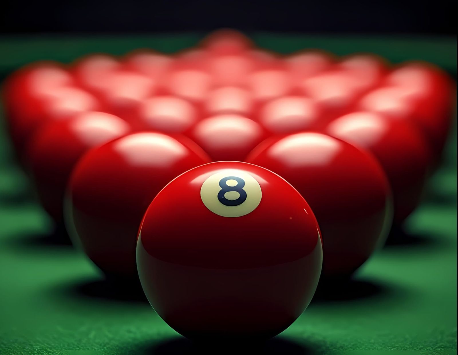 Point of view of a red snooker ball looking across at other red snooker ...