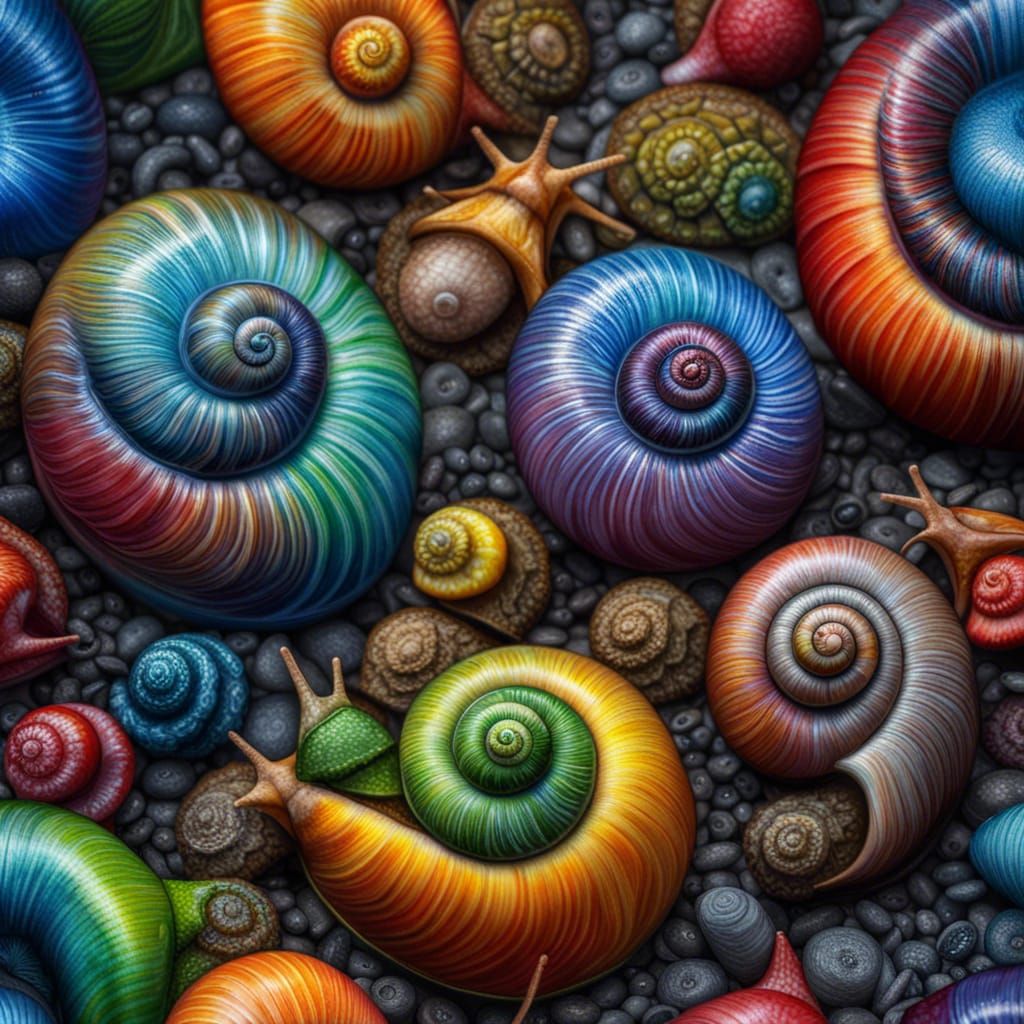 beautiful rainbow snails, shiny, nature, cute, detailed and intricate ...