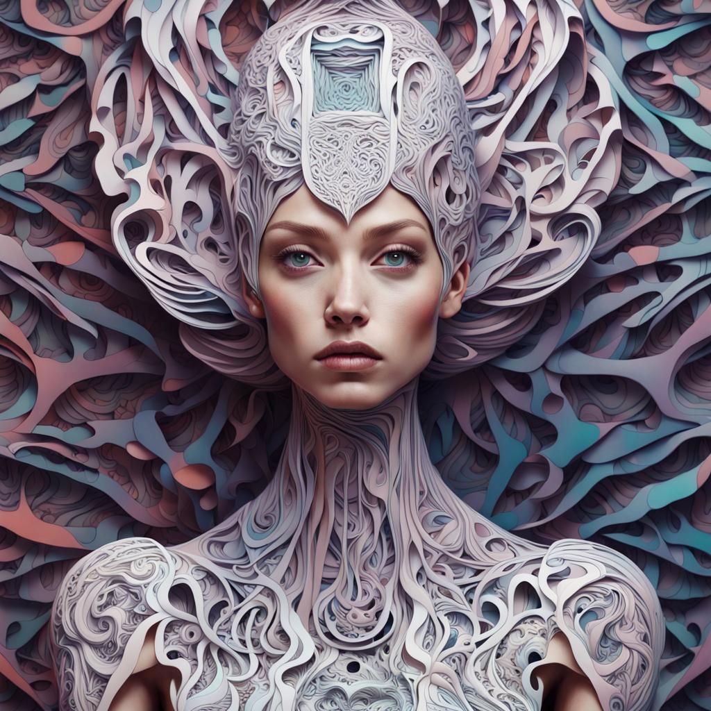 paper sculpture of a woman', a surrealist painting by Android Jones ...