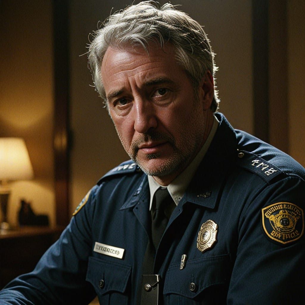 Weary Police Officer, Shadows of Trauma, Cinematic... - AI Art