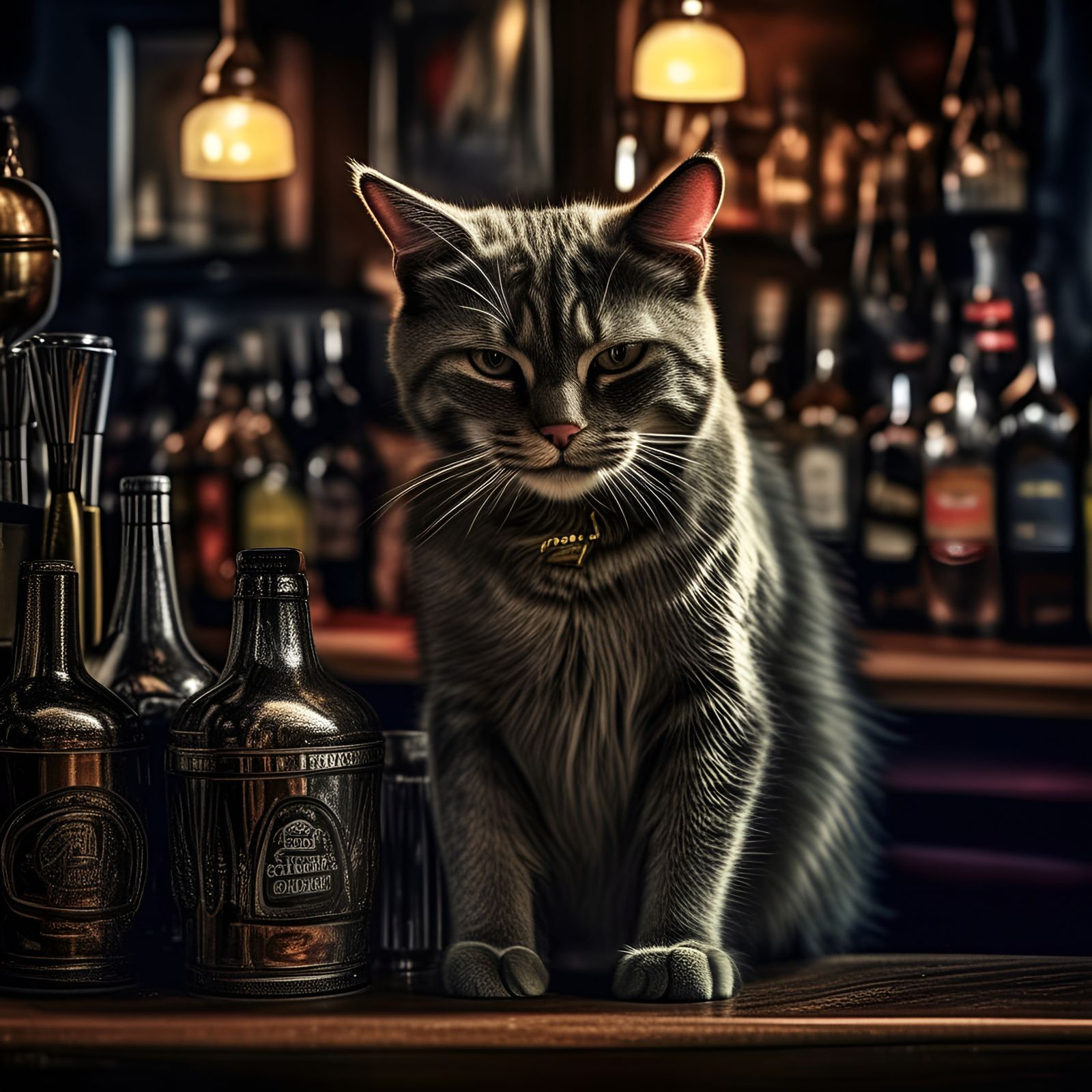 cat working as bartender, intricate details, HDR, beautifully shot ...