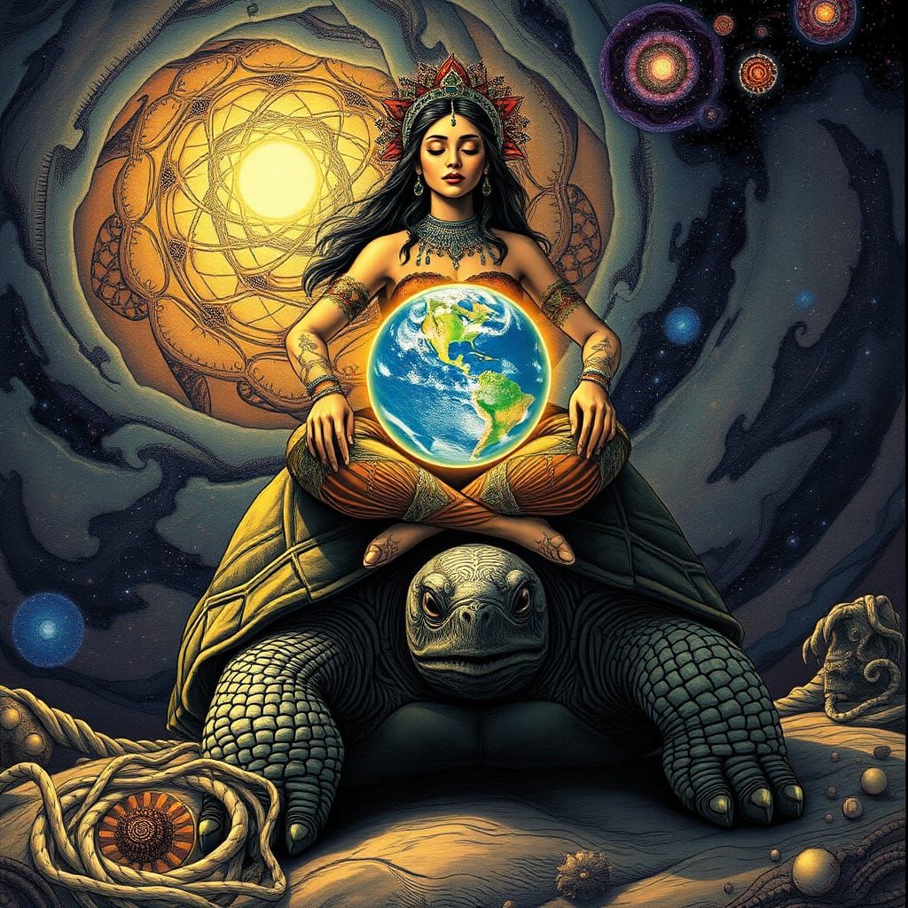 Durer-style illustration print of a Mexican woman in a meditative state ...