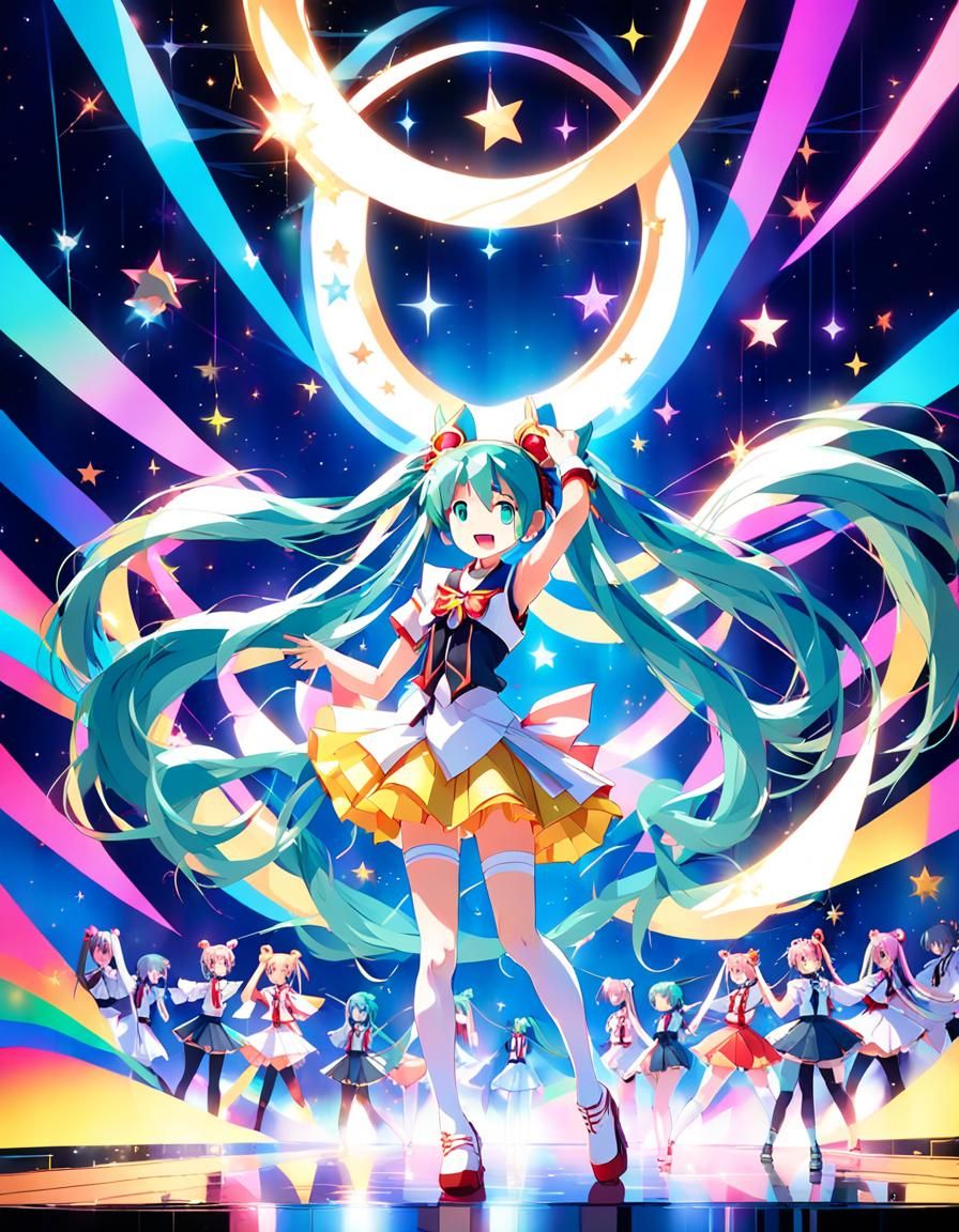 Hatsune Miku singing and dancing - AI Generated Artwork - NightCafe Creator