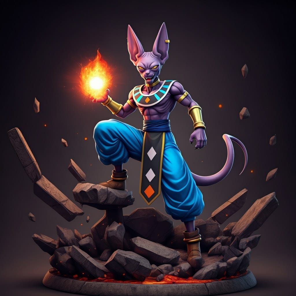 Beerus in Ultra Instinct Mode, Glowing with Fiery ... - AI Art