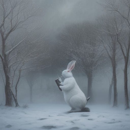 Surrealist Rabbit Toasts Nuclear Winter in Whimsic... - AI Art