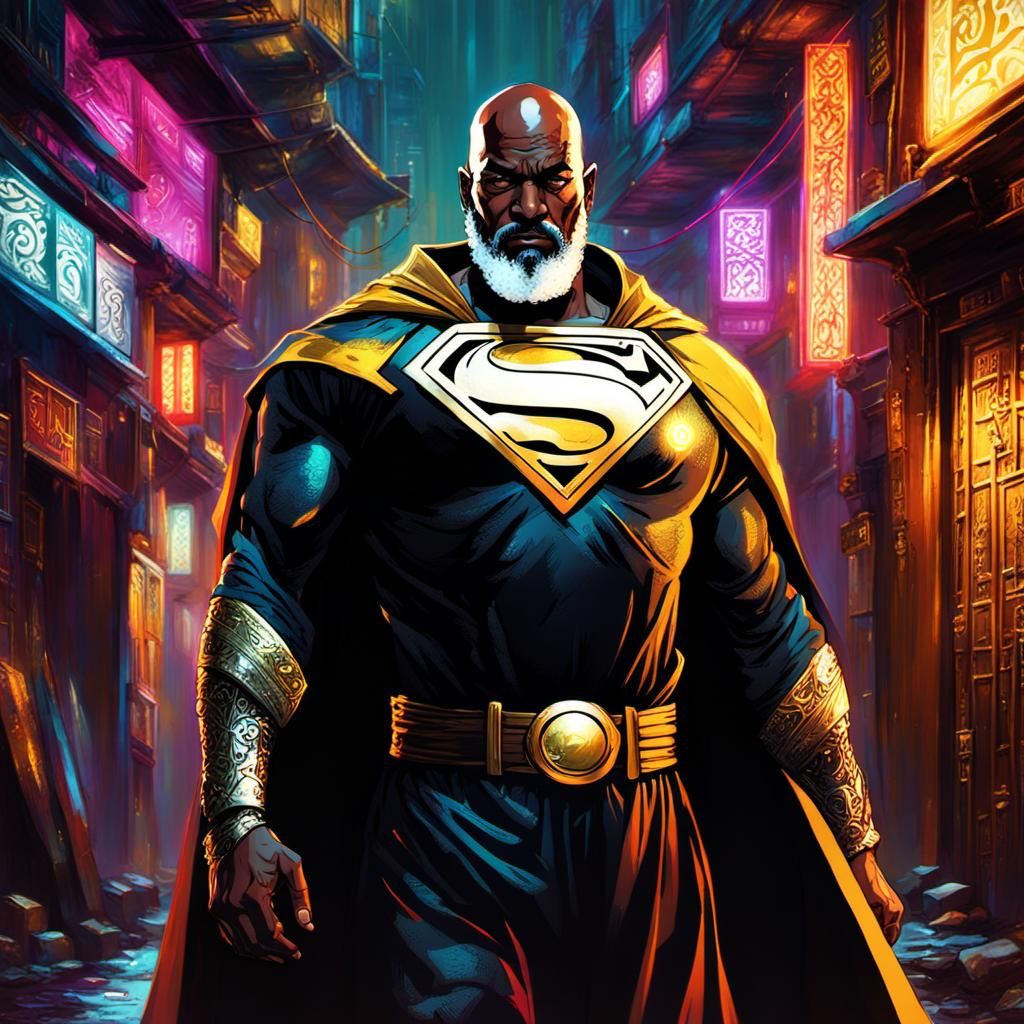 60 year old bald black male Superman with black and white beard ...