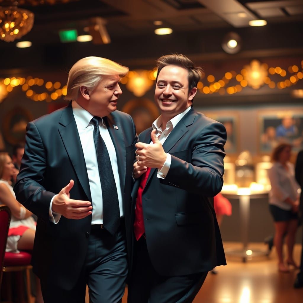 Trump and Musk Dance in a Vibrant Nightclub Scene - AI Art
