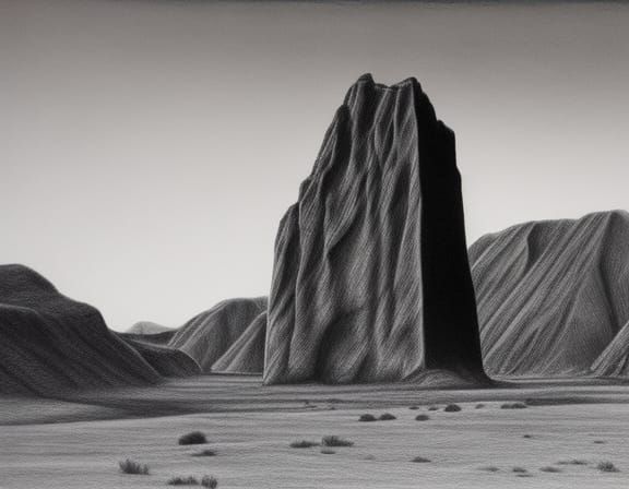 Monolith. - Monolithic Desert Landscape in Charcoal Drawing