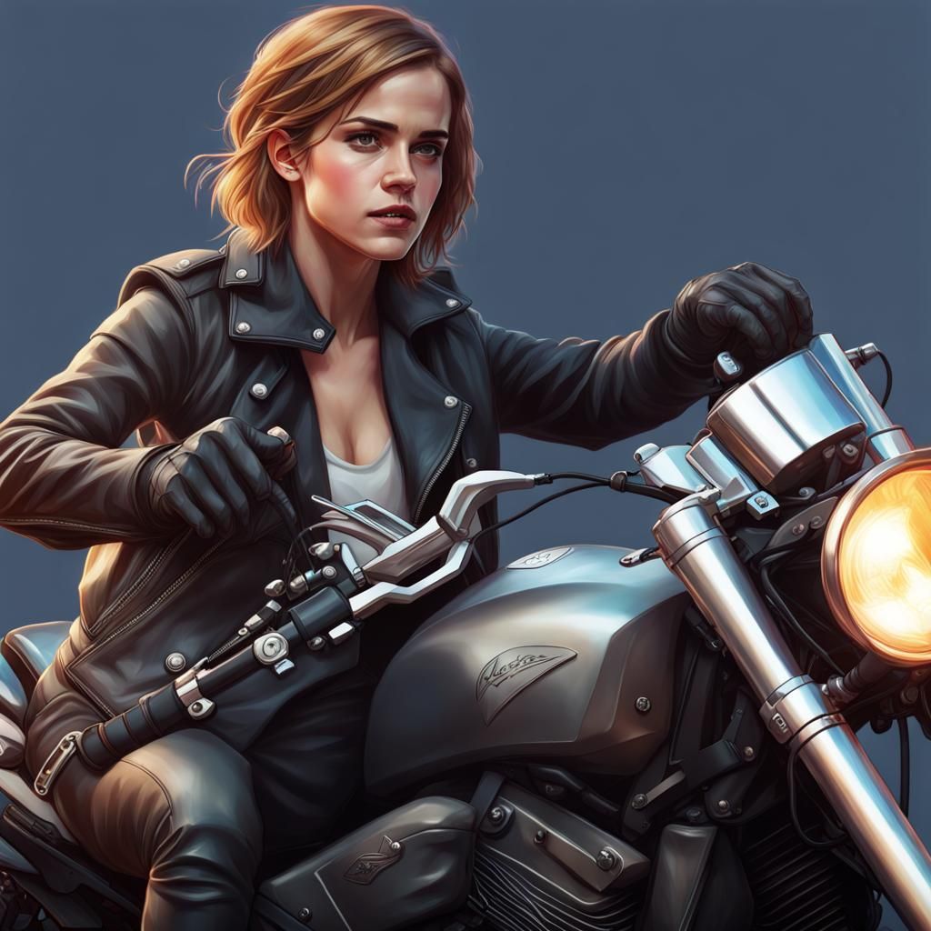 Emma Watson Portrait in Leathers, Hyperdetailed Ar... - AI Art