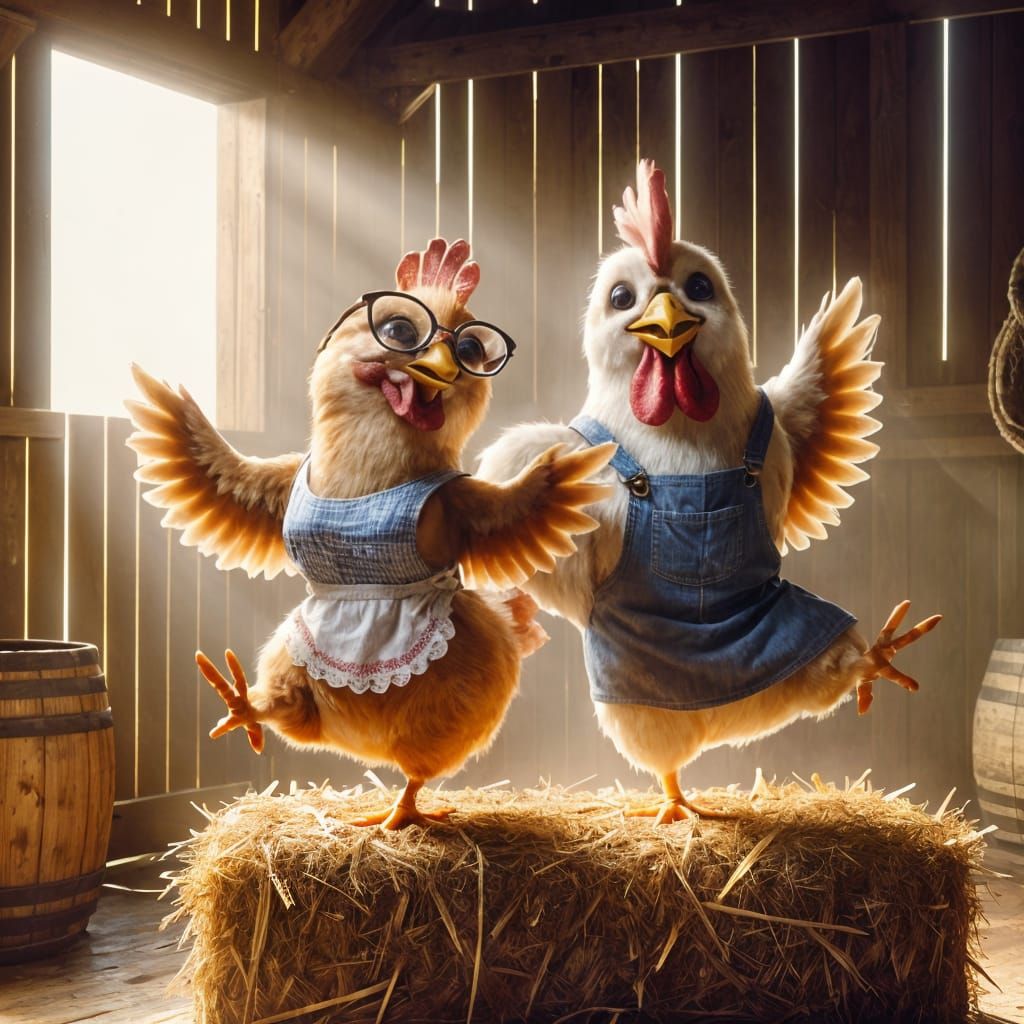 Chicken Dance - Cheerful Chickens Dance in Sunlit Barn Sce...