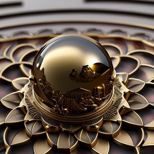 Hyper detailed mahogany and brilliant brass sculpture, freestanding, 3D ...