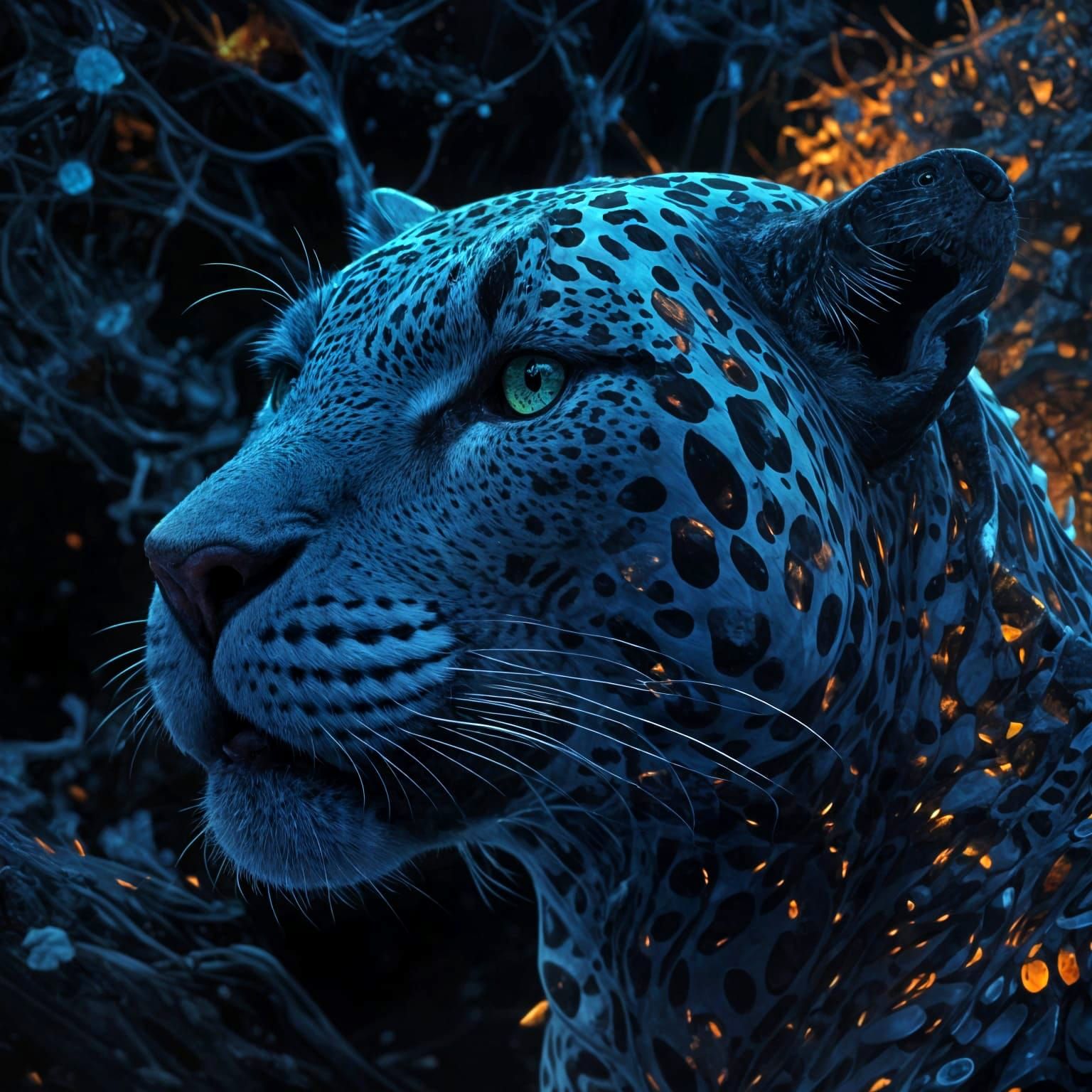 Leopard at night - Fractal Jaguar in Glowing Darkness