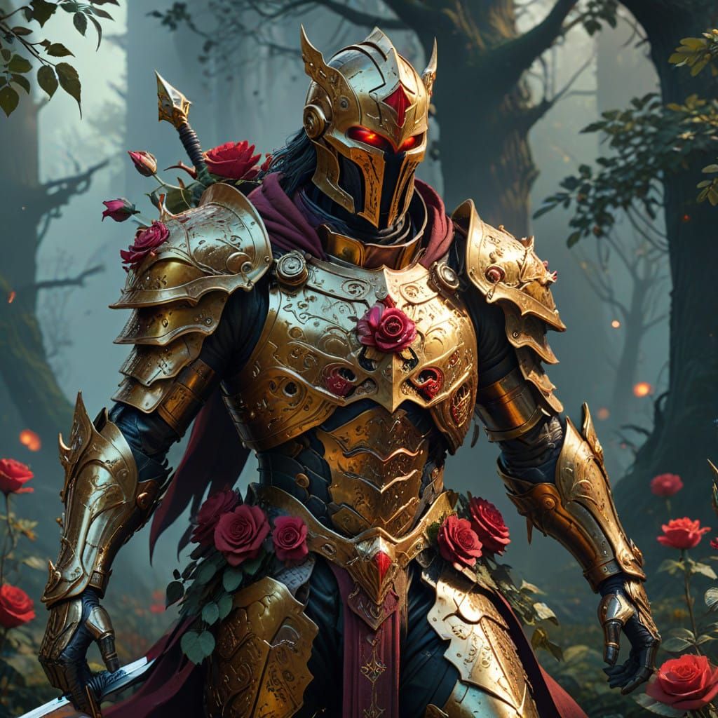 The Roses Knight - Golden Knight Amidst Magical Garden