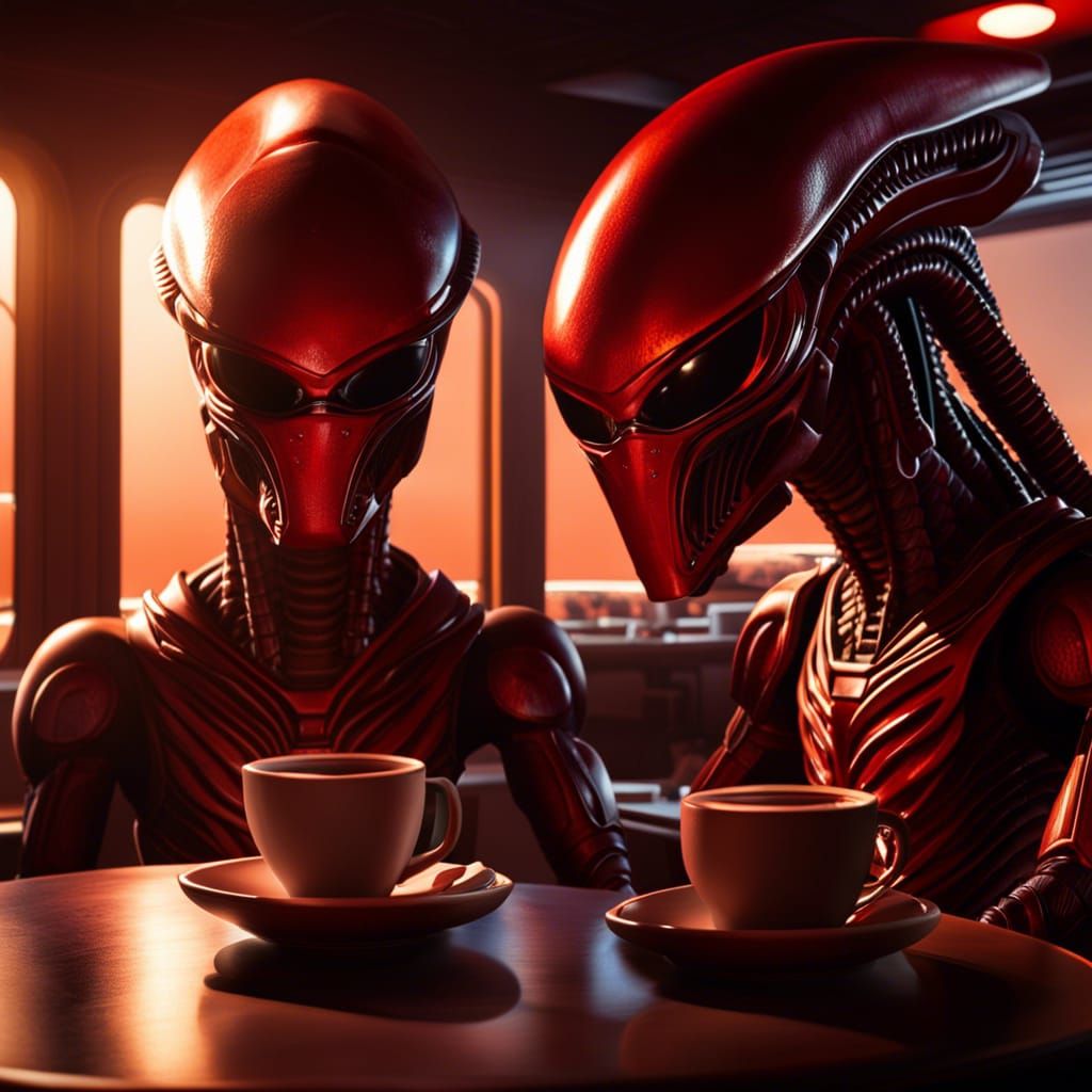 Otherworldly Encounter: Predator in a Martian Coffee Shop. : r/nightcafe