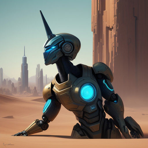 Vibrant Robot Masterpiece with Realistic Desert Ci... - AI Art