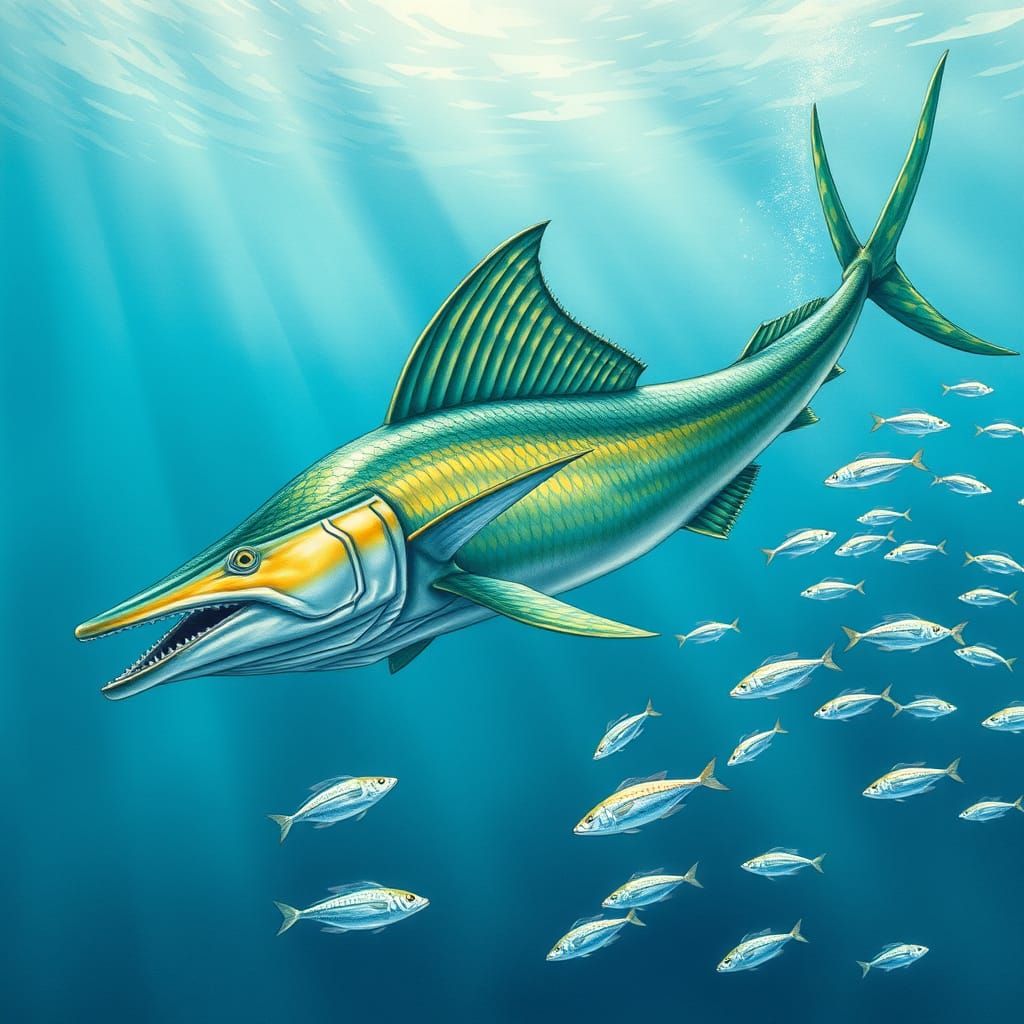 Colossal Xiphactinus Predator Cuts Through Turquoi... - AI Art